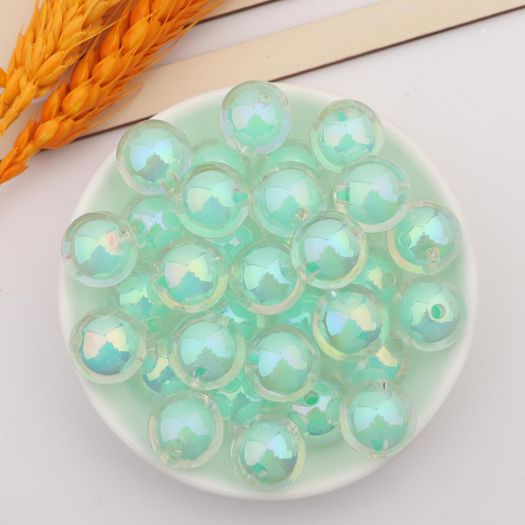 Green Round Beads, Bead in Bead, Shiny Spacer Beads, Bubblegum Beads ...