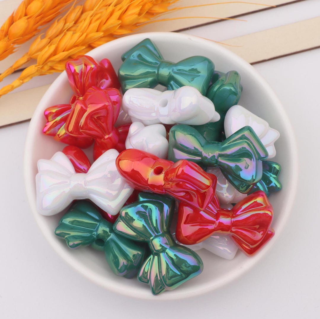 Chunky Cream Bow Beads, Cute Ribbon Knotbow Craft Beads, Acrylic Bead ...