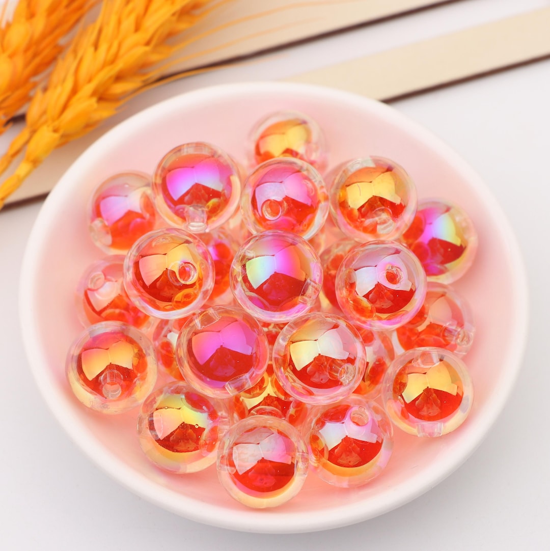 Red Round Beads, Bead in Bead, Shiny Spacer Beads, Bubblegum Beads, DIY ...