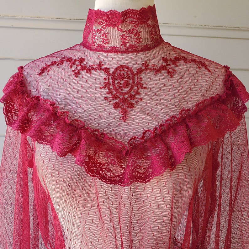 Vintage Raspberry Red Sheer Lace Edwardian Style Blouse, Cameo ...