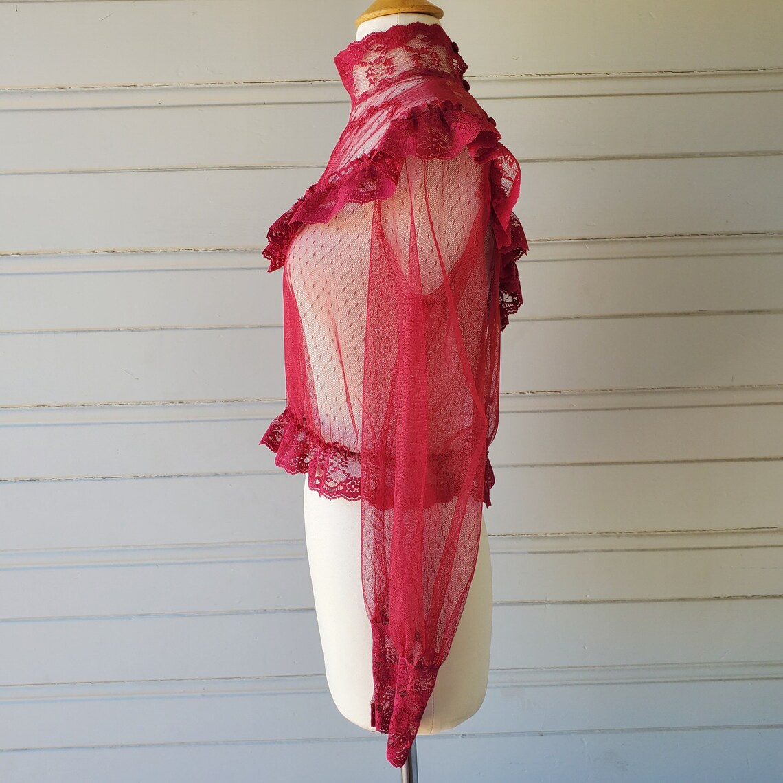 Vintage Raspberry Red Sheer Lace Edwardian Style Blouse Cameo - Etsy
