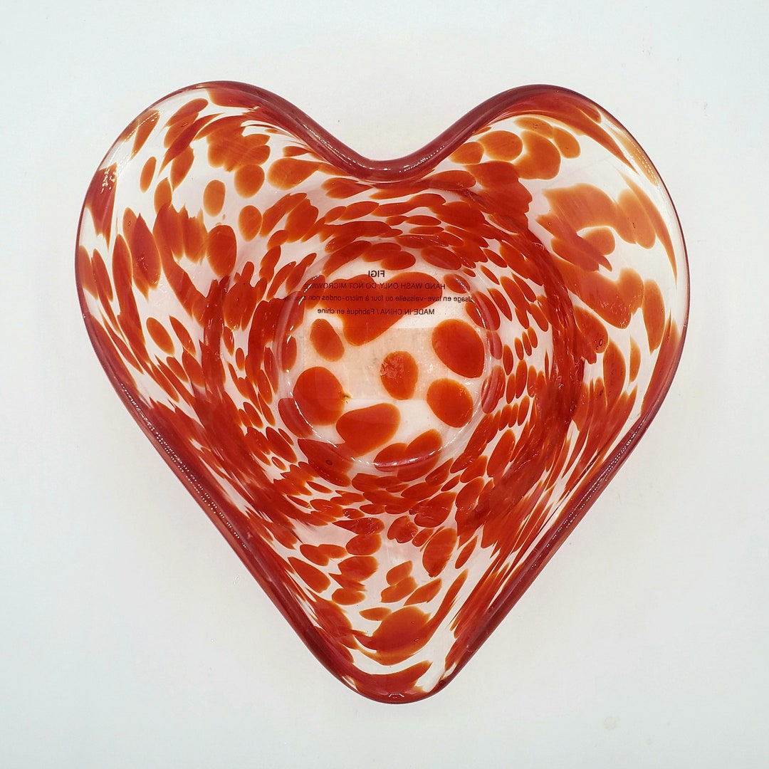 2002 FIGI Red Spotted Medium Glass Heart Candy Dish Bowl - Etsy