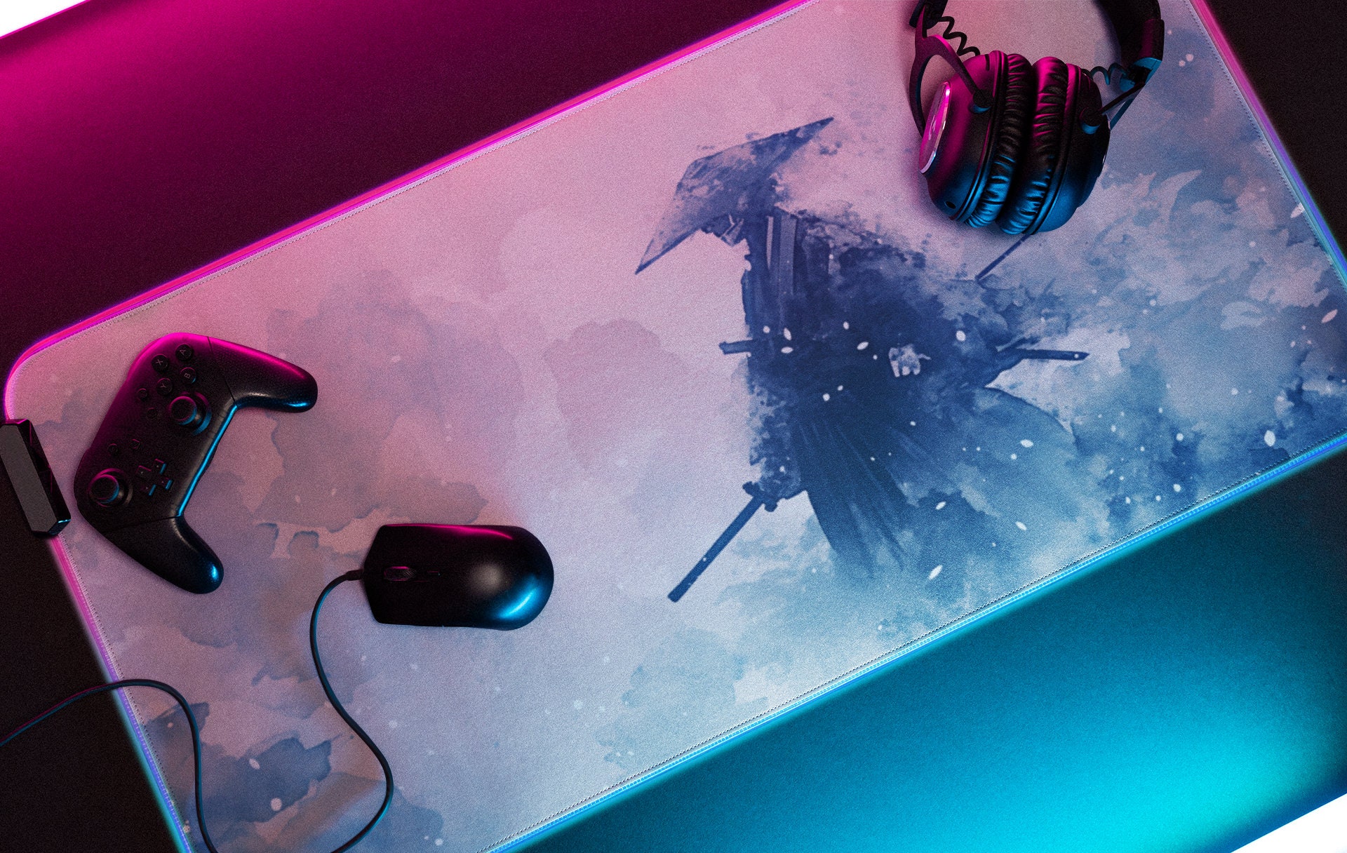 Steel & Neon: Cyberpunk Samurai Mousepad | Anime Art | Sci-fi Warrior ...