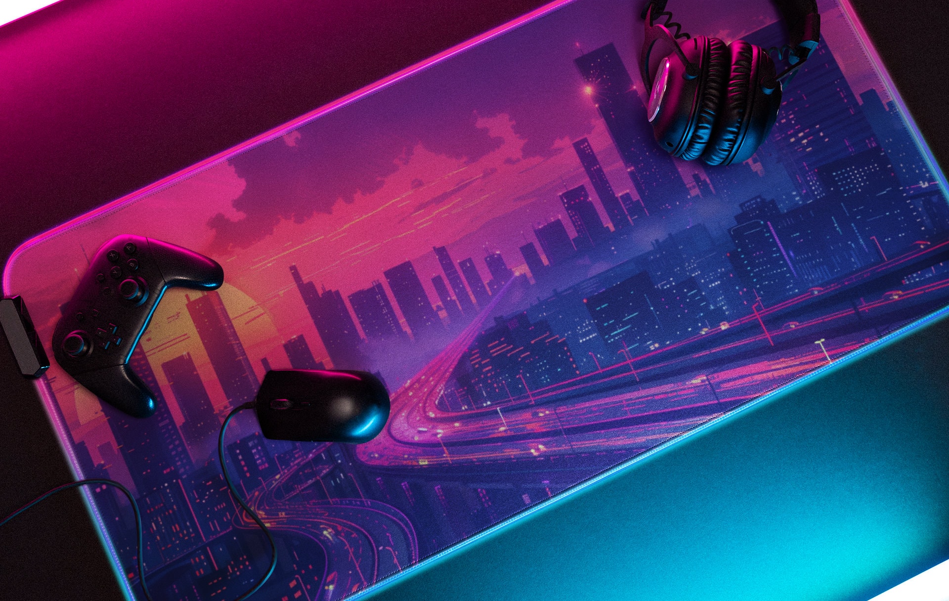 Cyberpunk Sunset Skyline Mouse Pad Neon Cityscape Gaming Desk Accessory ...