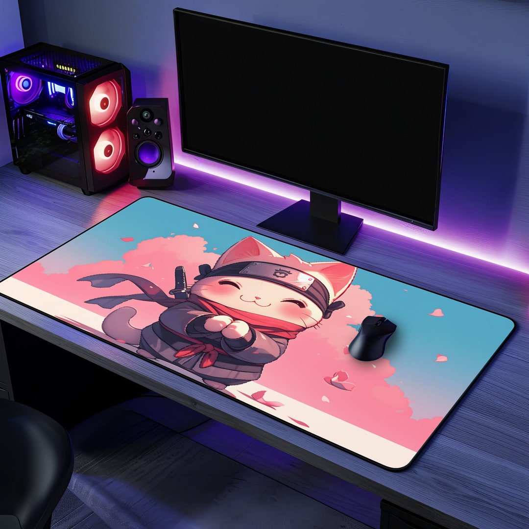 Dynamic Anime Ninja Cat Mouse Pad - Premium Gaming Desk Accessory for ...