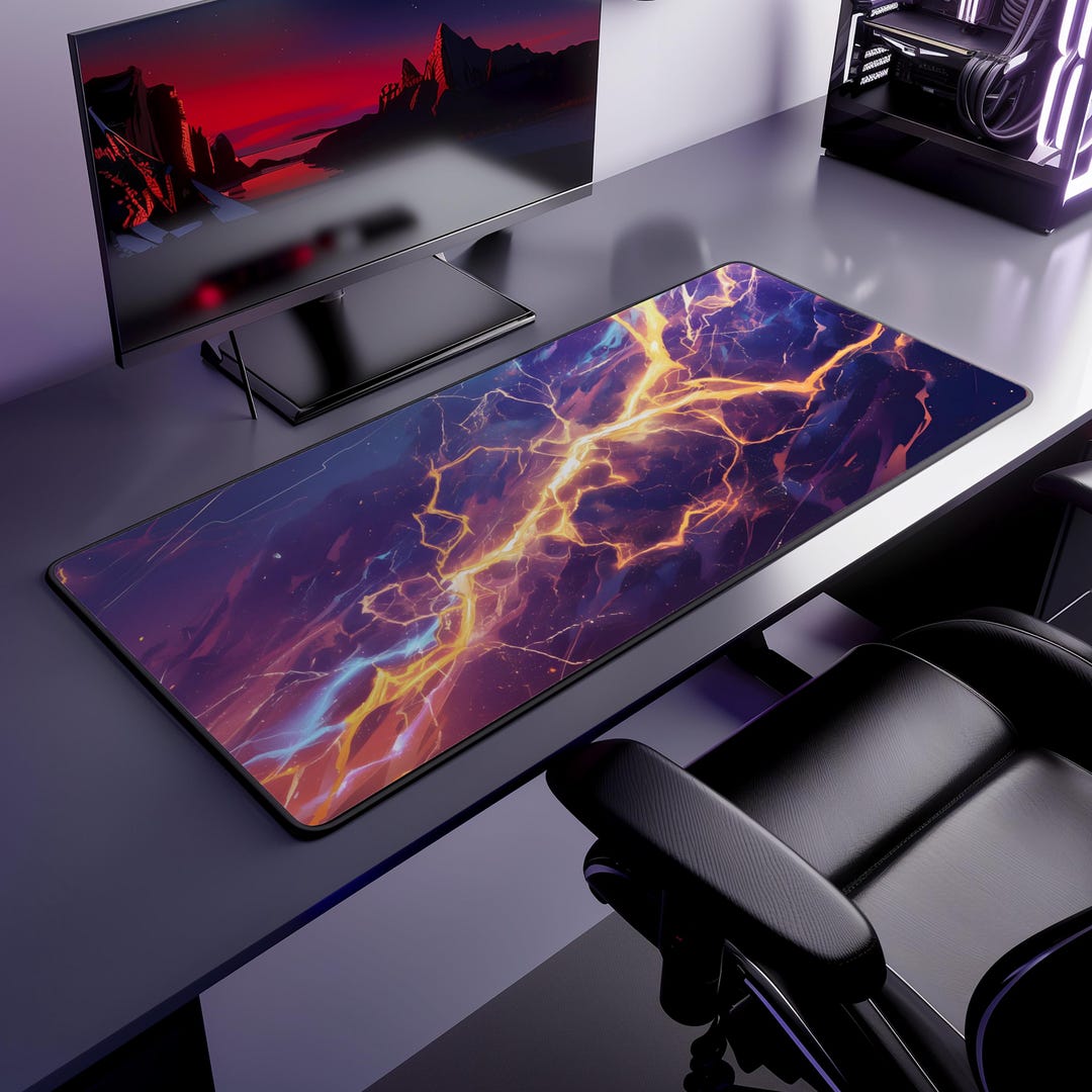 Gamer Desk Mats, Lightning Colorful Amazing Fierce Design, Gaming Mouse ...