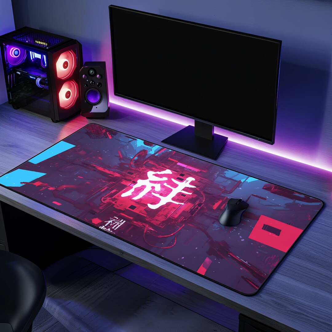 Datastream Enigma: Glowing Kanji Mousepad | Anime Art | Cyberpunk Code ...