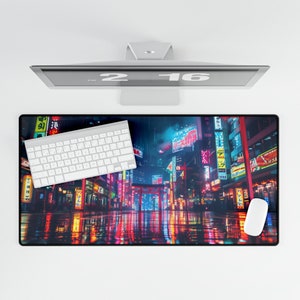 Neon Tokyo Cyberpunk Mouse Pad for Gamers - Dynamic Asian Metropolis ...