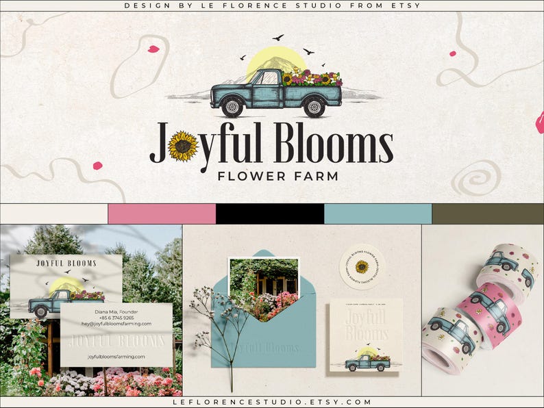 Flower Truck Logo, Florist Logo, Flower Shop Logo, Family Flower Farm ...