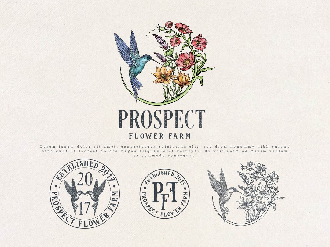 Premade Hand Drawn Flower Farm Logo Design, Flower Farm Vintage Logo ...
