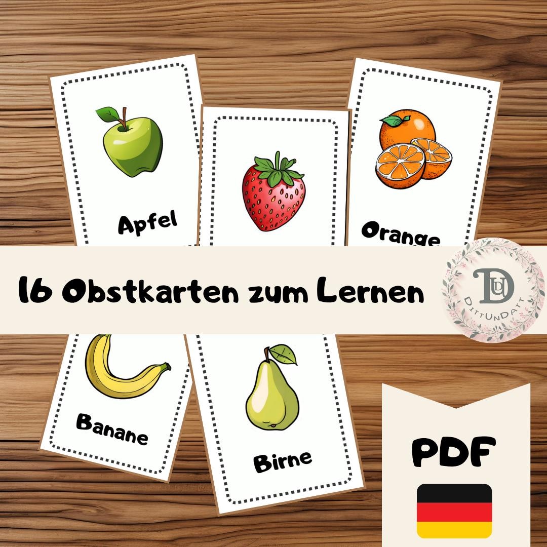 16 Learning Cards German, Fruit, Montessori, Picture Cards, Language ...