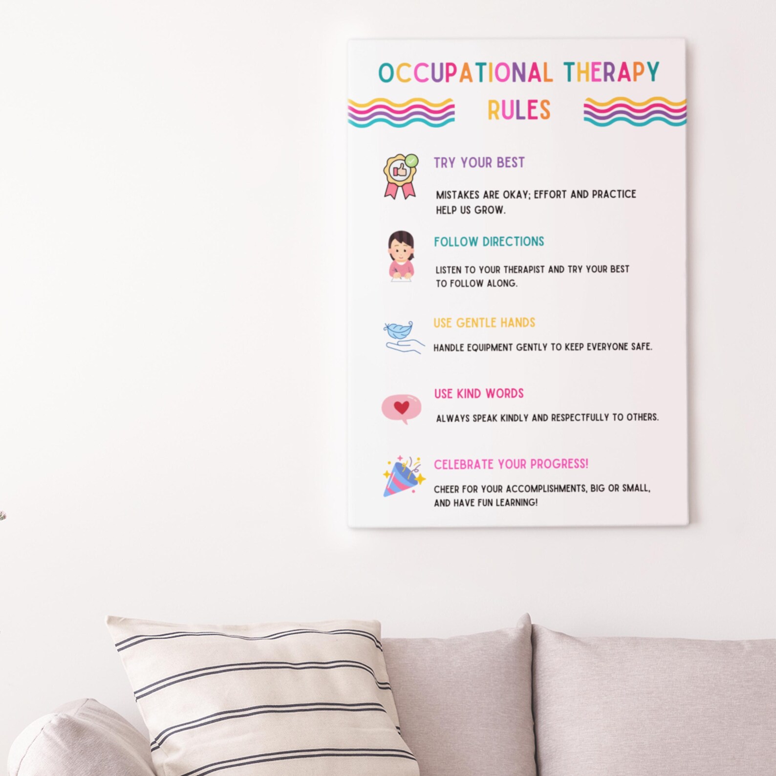 Occupational Therapy Rules Wall Art Room Decor, Colorful Pediatric OT ...