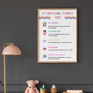Occupational Therapy Rules Wall Art Room Decor, Colorful Pediatric OT ...