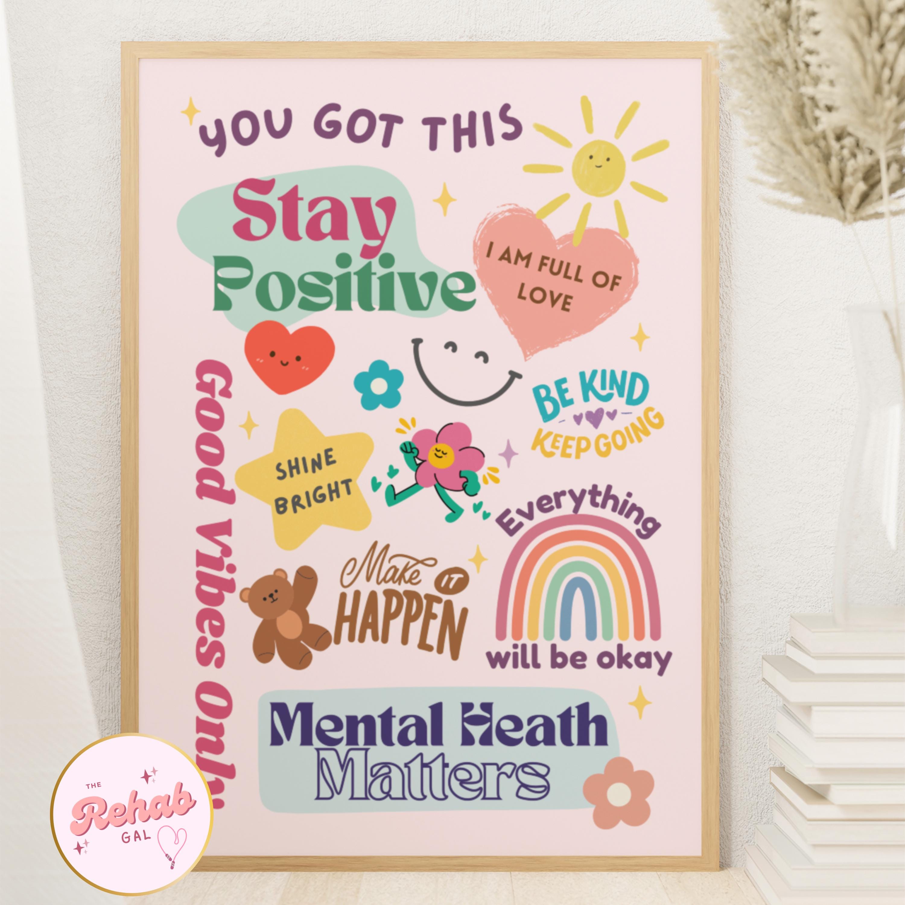 Cute Mental Health Awareness Decor, Uplifting Self Care Quotes Wall ...