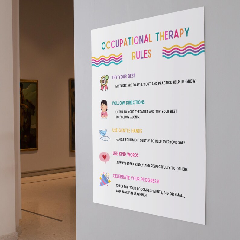 Occupational Therapy Rules Wall Art Room Decor, Colorful Pediatric OT ...