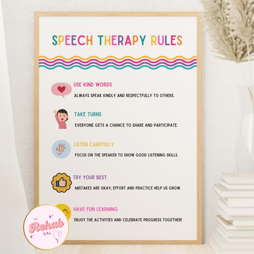 Speech Therapy Rules Wall Art Room Decor, Colorful Pediatric SLP Poster ...