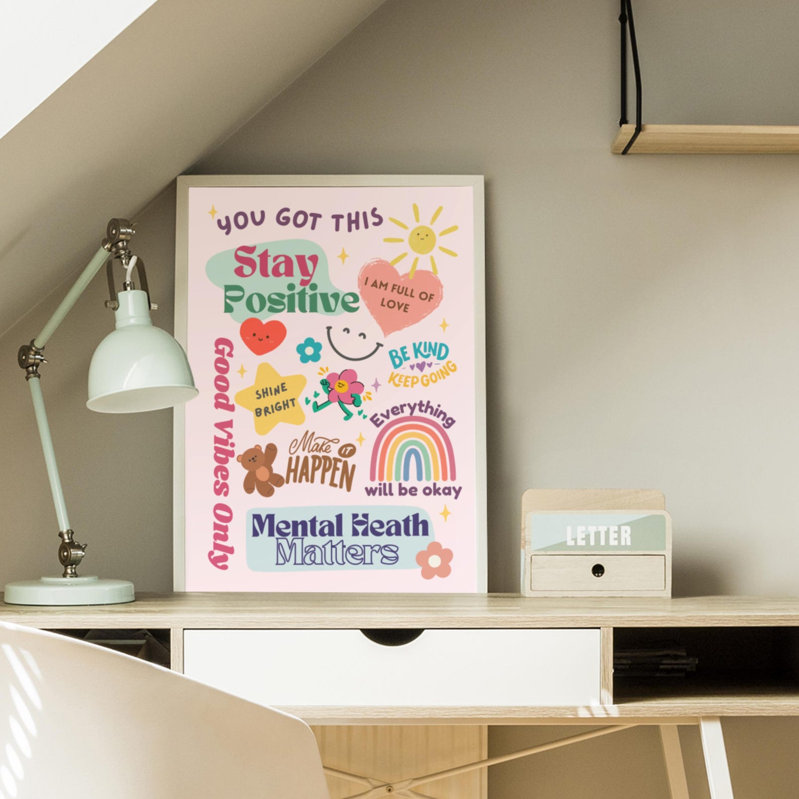 Cute Mental Health Awareness Decor, Uplifting Self Care Quotes Wall ...