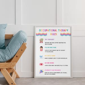 Occupational Therapy Rules Wall Art Room Decor, Colorful Pediatric OT ...