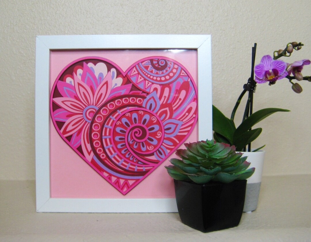 Framed 3D Layered shades of Pink Paper Heart Wall - Etsy