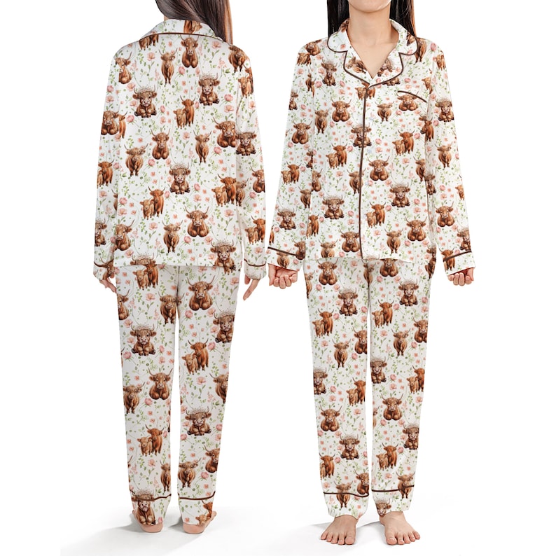 Highland Cow Pjs Cow Pajama Set Womens Pjs Set Cute Cow Pajamas Floral ...