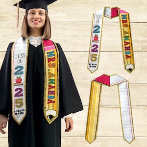 Custom Pencil Graduation Stole for Teachers, Graduation Gifts, Custom ...
