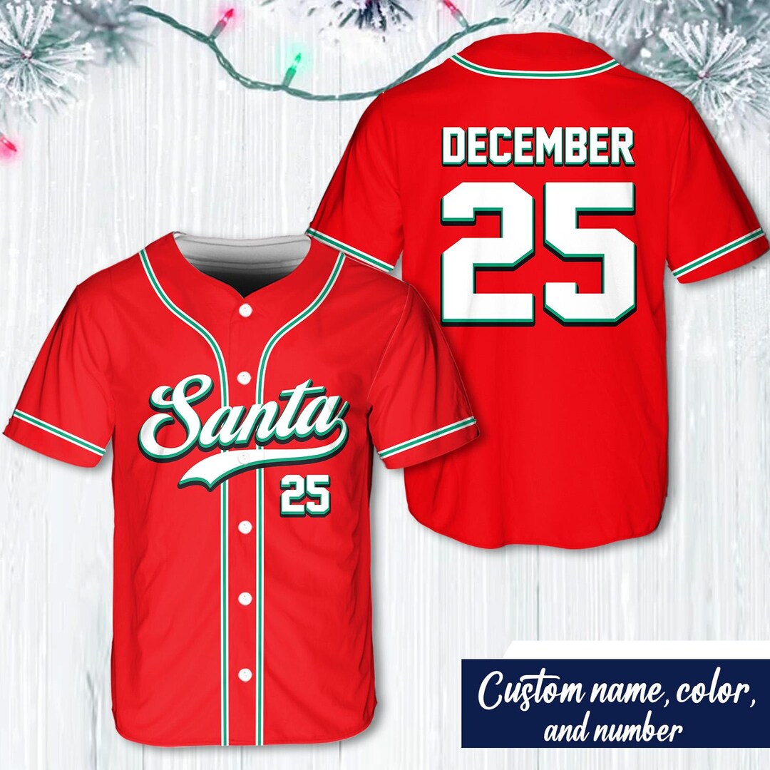 Personalized Santa Baseball Jersey, Custom Christmas Shirt With Name ...