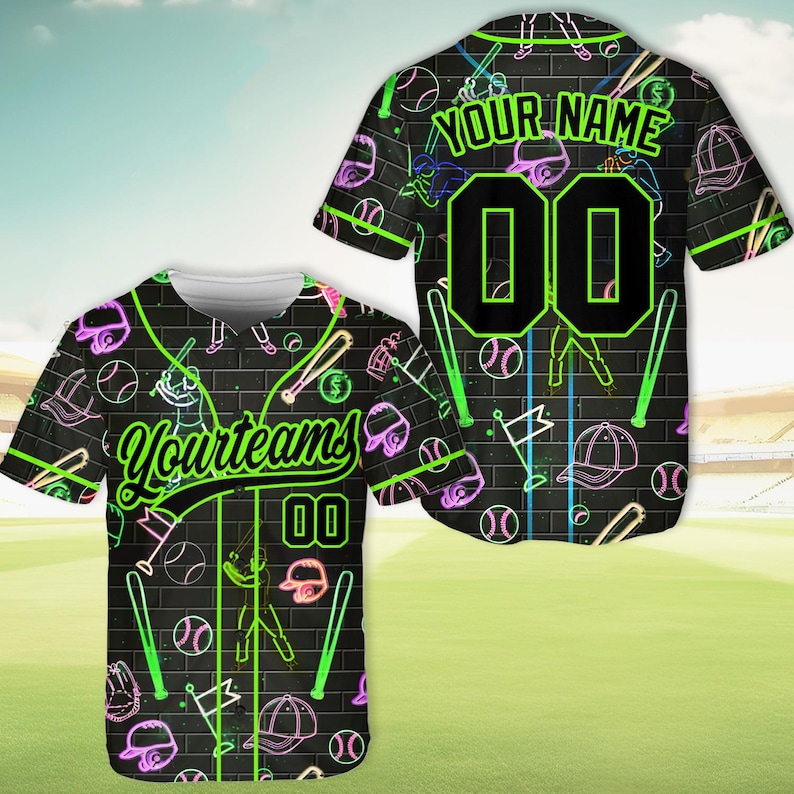 Custom Name and Number Baseball Jersey, Neon Baseball Jersey ...