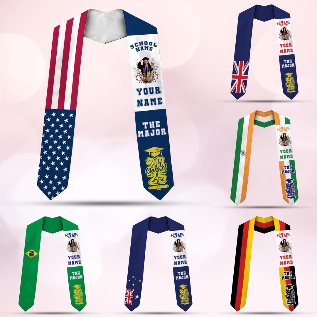 Custom Flags Graduation Stoles, Personalized Graduation Sash, Stole ...