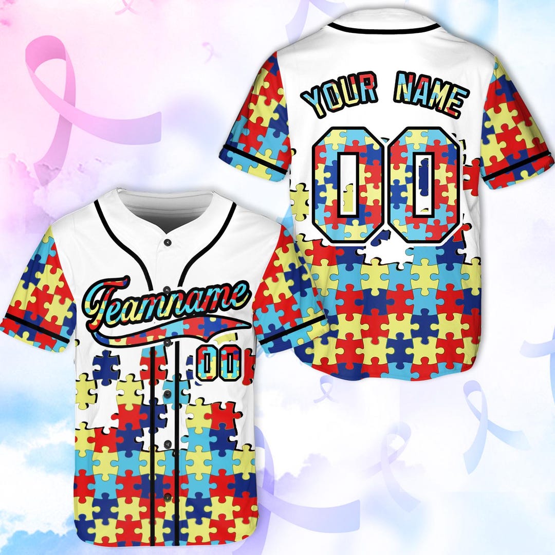 Personalized Autism Awareness Baseball Jersey, Custom Name Puzzle ...