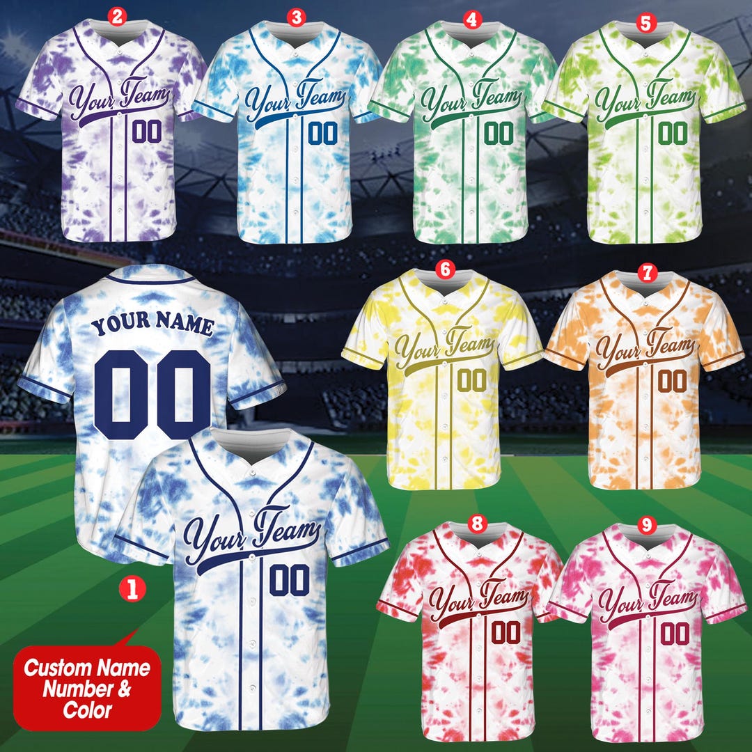 Custom Name and Number Pattern Design Tie Dye Baseball Jersey ...
