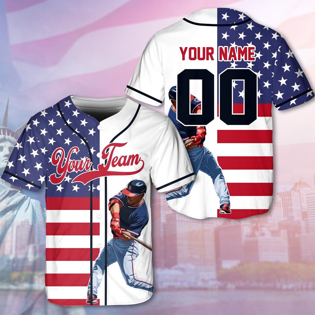 Custom Baseball Jersey, USA Flag Patriotic Baseball Shirt, Personalized ...