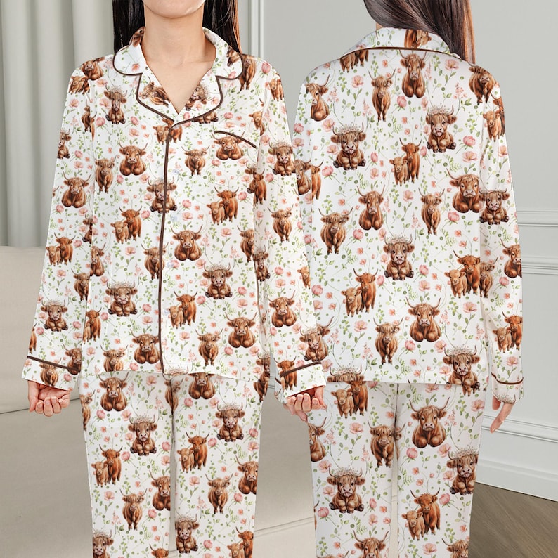 Highland Cow Pjs Cow Pajama Set Womens Pjs Set Cute Cow Pajamas Floral ...