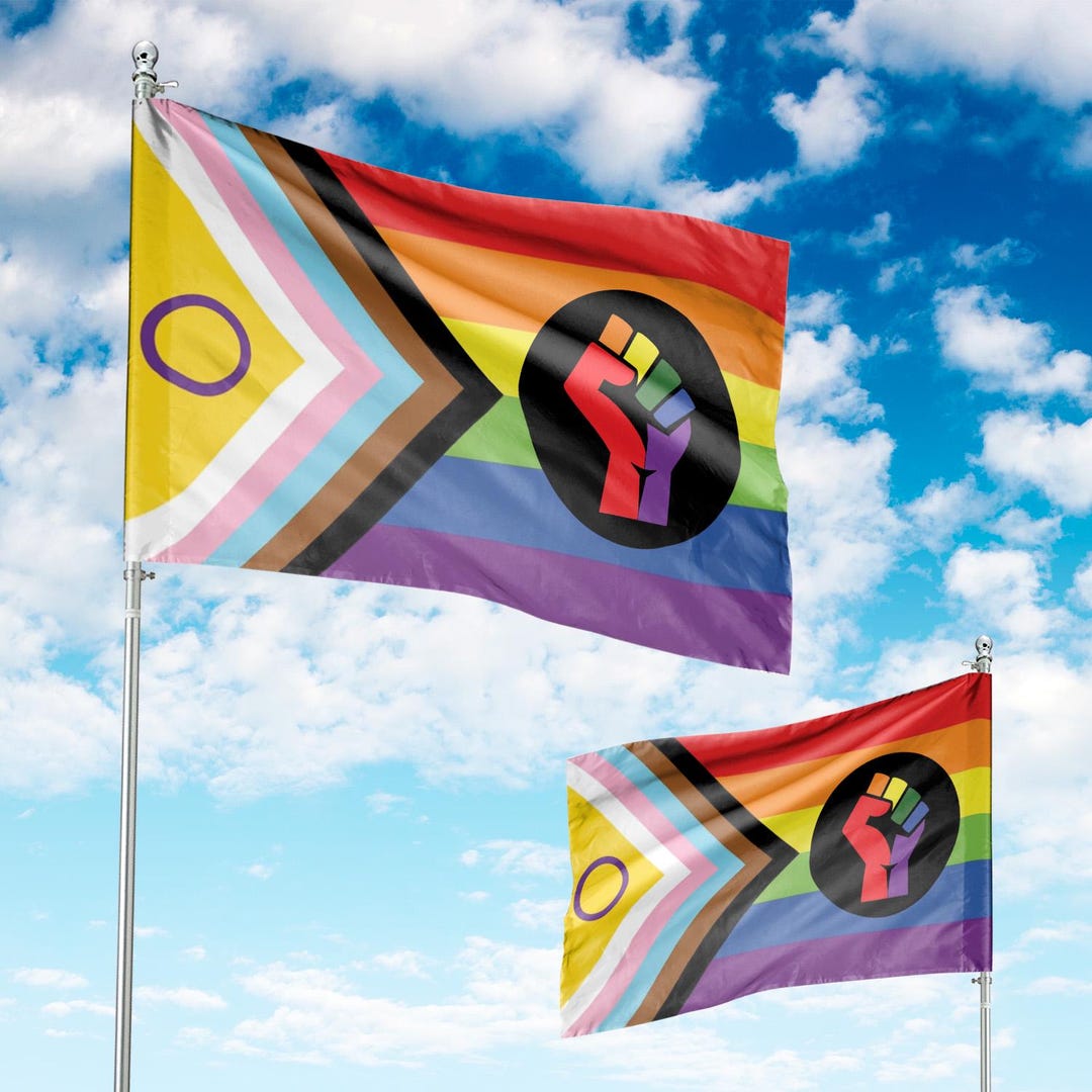 Progress Pride Flag With Intersex & Fist Symbol, Inclusive LGBTQ+ ...
