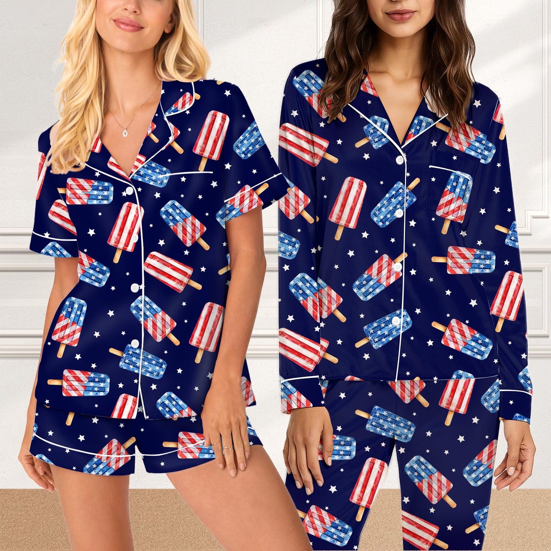 Patriotic Popsicle Pajama Set for Women, 4th of July Sleepwear ...