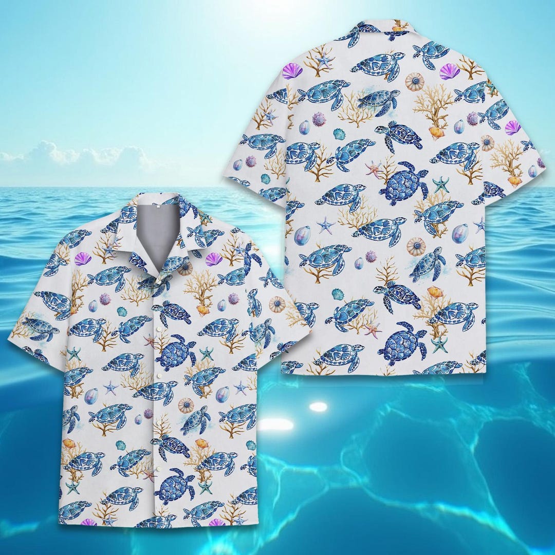 Sea Turtle Hawaiian Shirt, Ocean Aloha Shirt – Summer Beach Casual ...