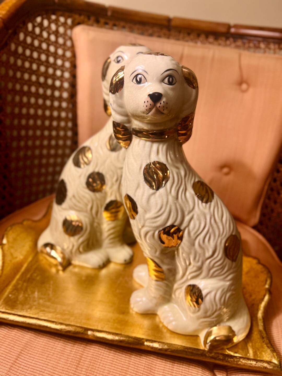 Vintage Cream and Gold Spotted Staffordshire Dogs - Etsy
