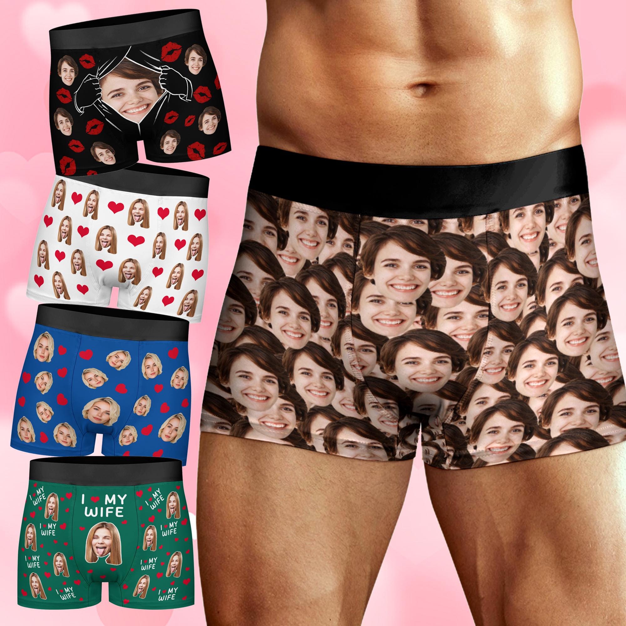 Custom Boxers With Faces, Personalized Boxers Underwear Men Valentines ...