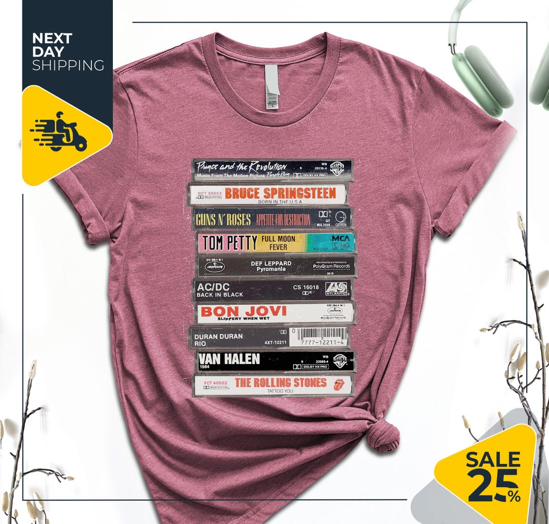 80s Rock Cassette Shirt | Bands Tape Vintage Style Retro Eighties | AC ...