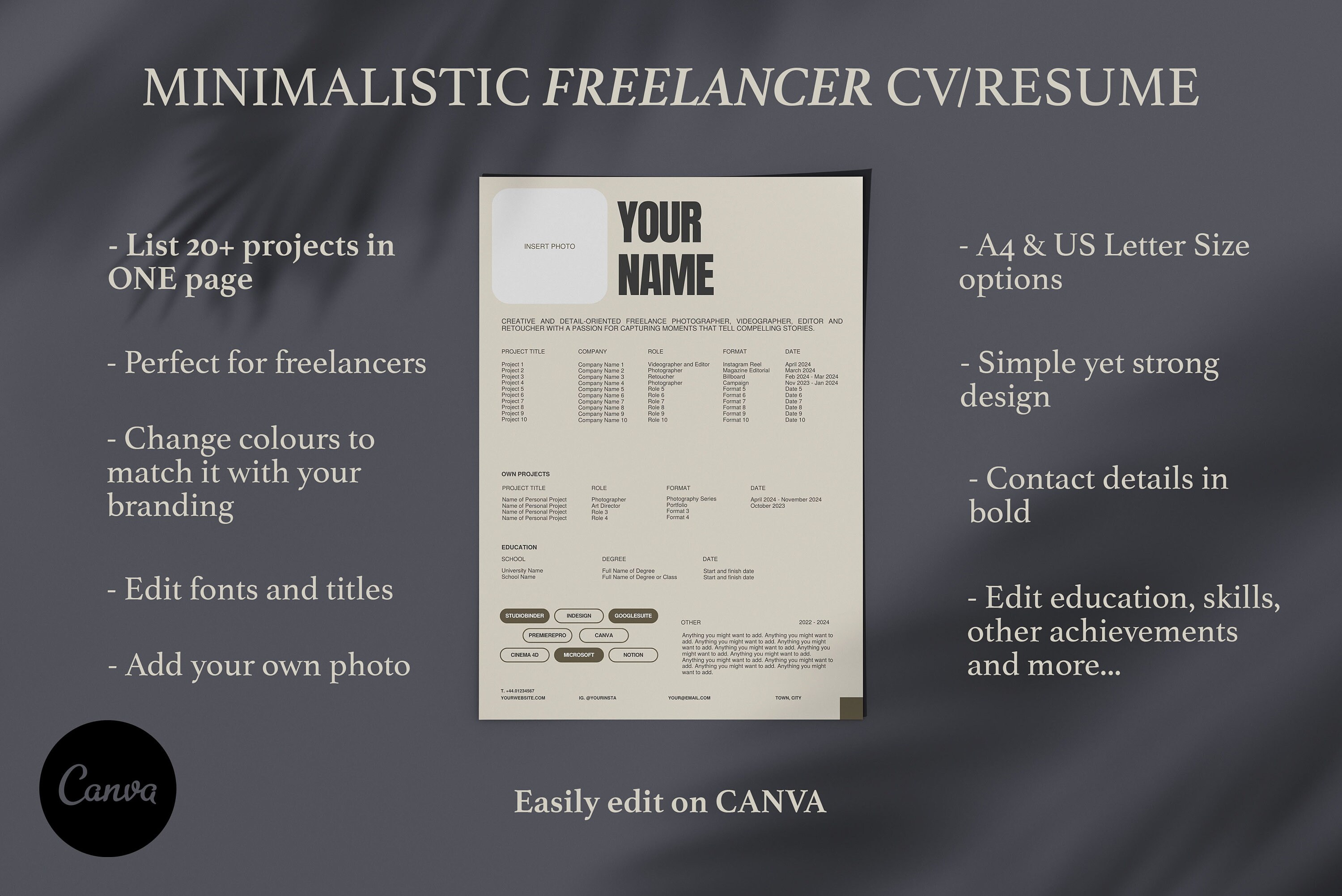 Creative Resume Template With Photo, Modern CV Template 2024 Easily ...
