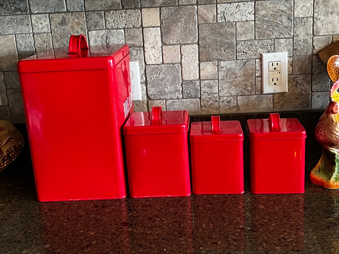 Farmhouse Red Canister Set of 4 - Etsy