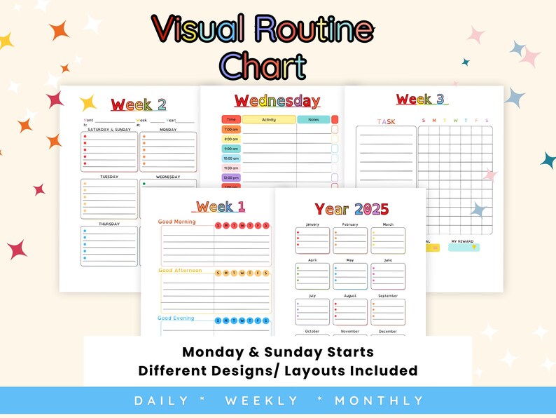 Printable Rainbow Visual Routine Chart Bundle for Kids. Behavior ...
