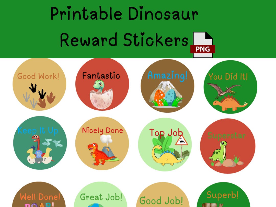Printable Dinosaur Reward Stickers, Round Stickers, Teacher Stickers ...