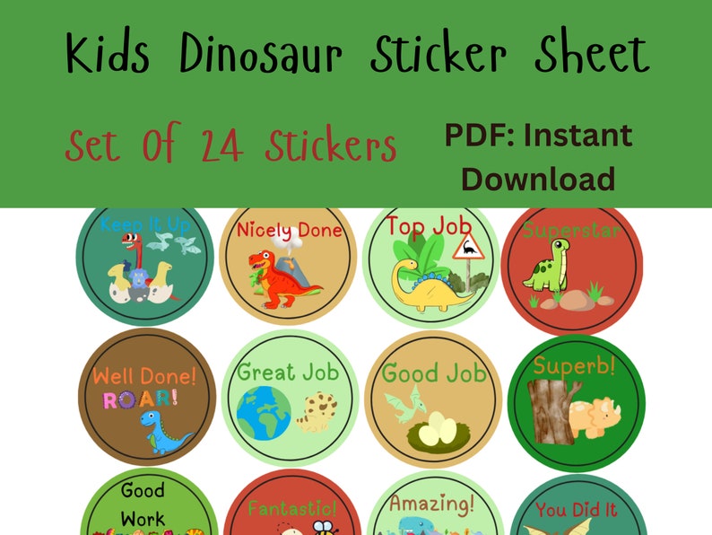 Printable Dinosaur Reward Stickers for Kids - Etsy
