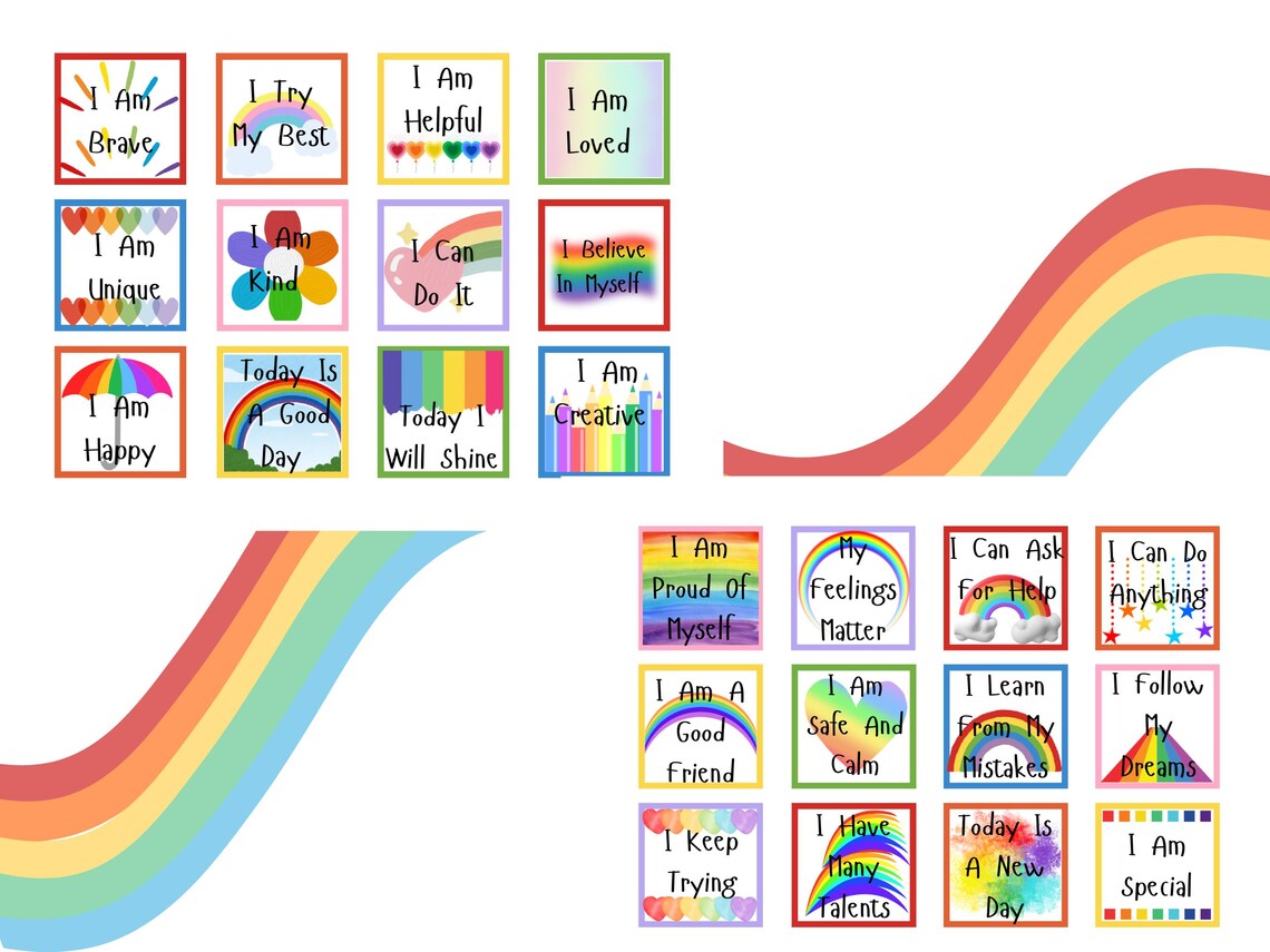 Printable Rainbow Affirmation Cards for Kids - Etsy