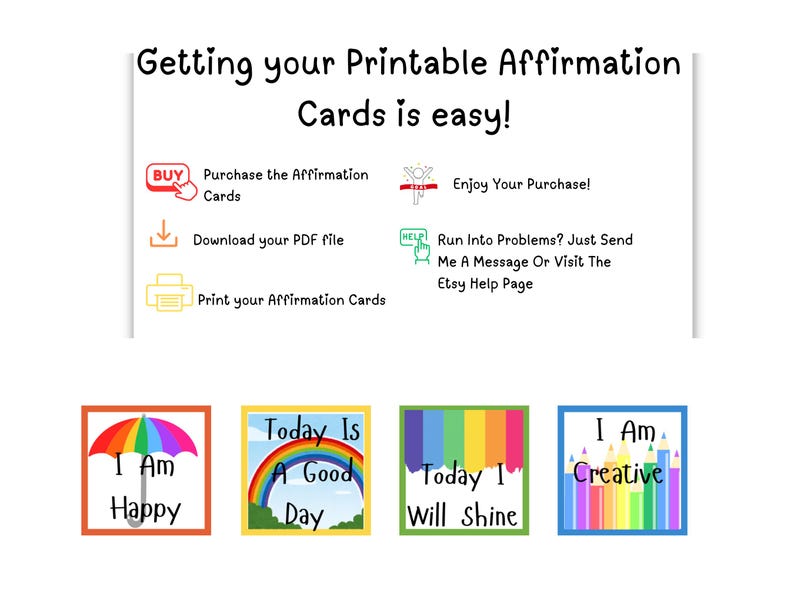 Printable Rainbow Affirmation Cards for Kids - Etsy