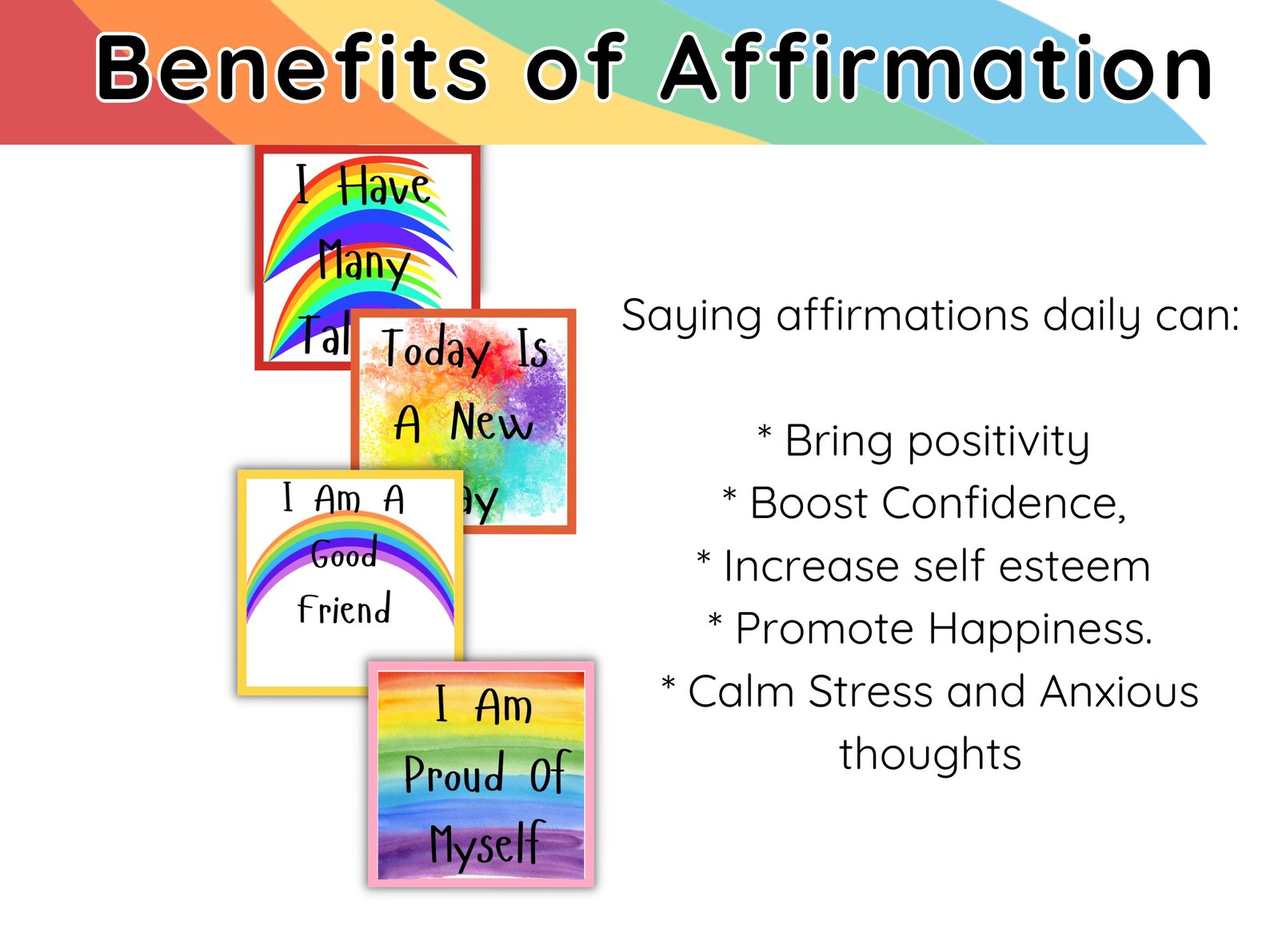 Printable Rainbow Affirmation Cards for Kids - Etsy