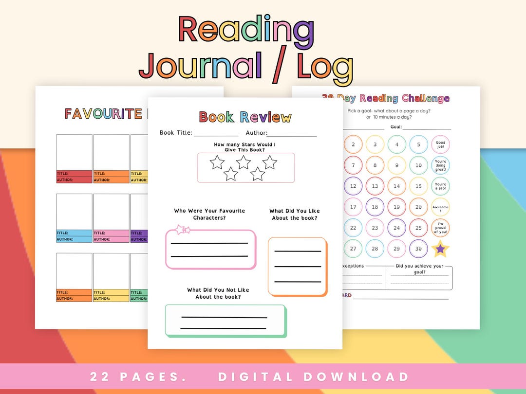 Kids' Printable Reading Log & Planner- Book Review Journal and ...