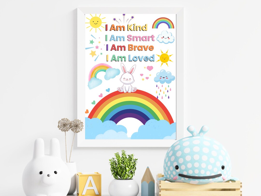 Printable Affirmation Poster for Kids, Positive Wall Art, Rainbow Decor ...