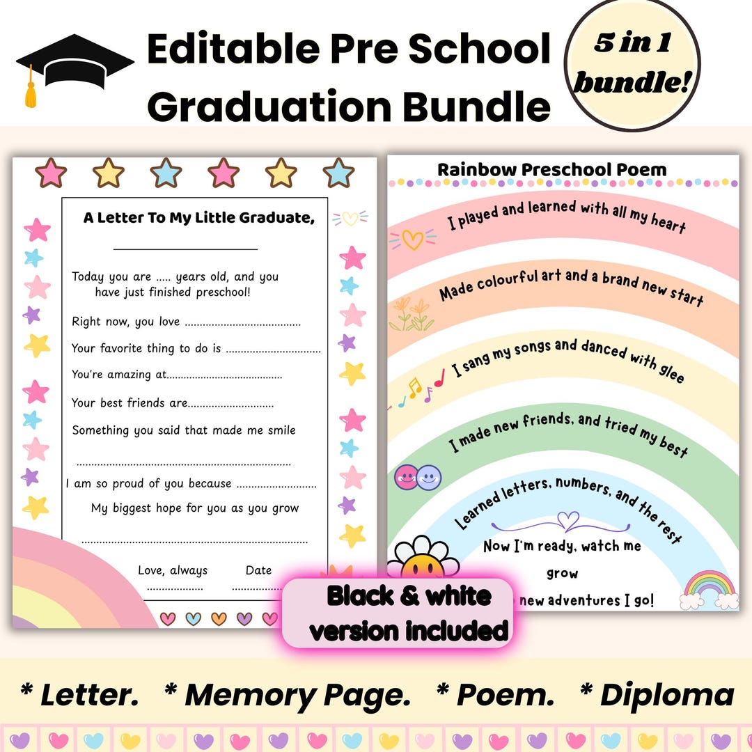 Editable Preschool Graduation Bundle, End of School Memory Keepsake ...