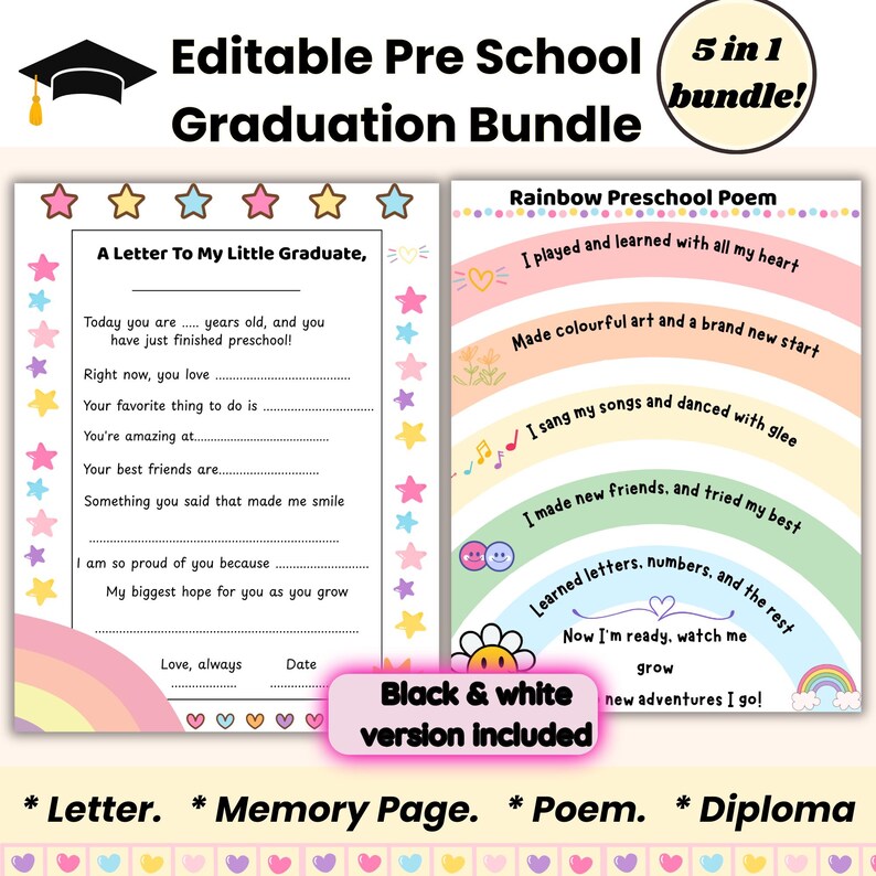 Editable Preschool Graduation Bundle, End of School Memory Keepsake ...